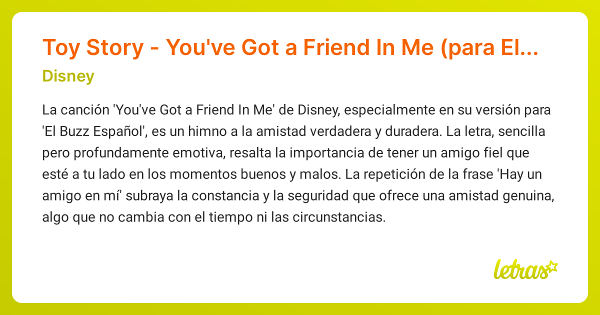 Significado de la canción Toy Story - You've Got a Friend In Me (para ...