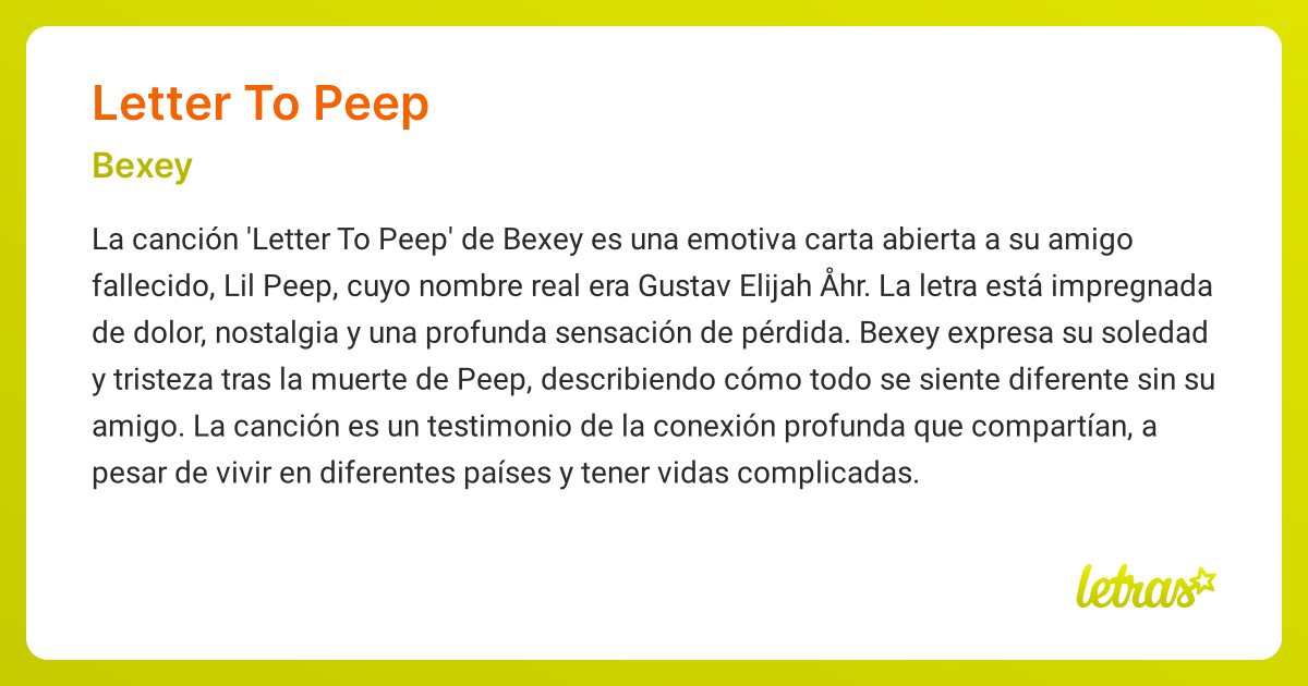 Significado de la canción LETTER TO PEEP (Bexey) - LETRAS.COM