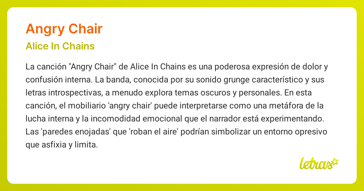 Significado de la canción ANGRY CHAIR (Alice In Chains) - LETRAS.COM
