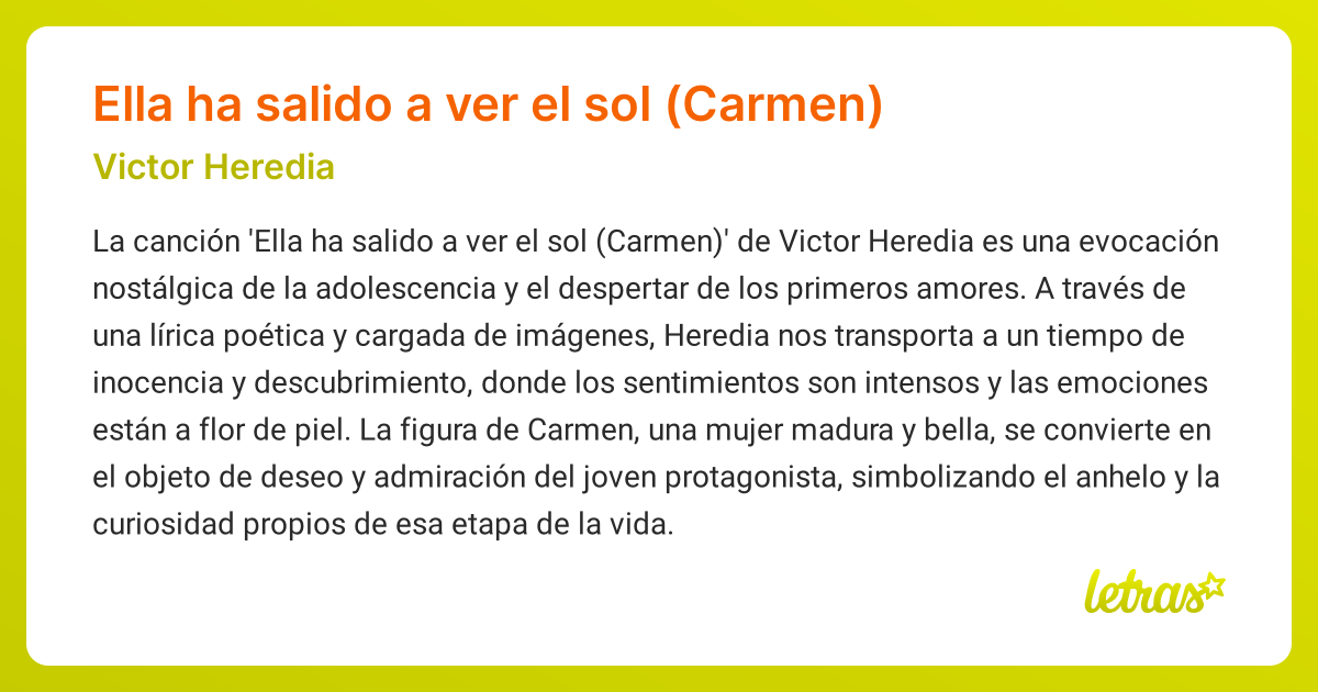 Significado de la canción Ella ha salido a ver el sol (Carmen) (Victor ...