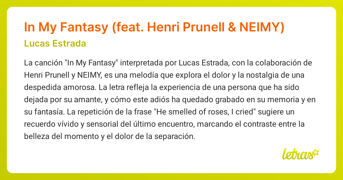 Significado de la canción In My Fantasy (feat. Henri Prunell & NEIMY ...