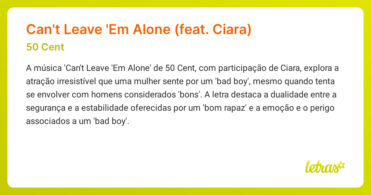 Significado da música Can't Leave 'Em Alone (feat. Ciara) (50 Cent ...