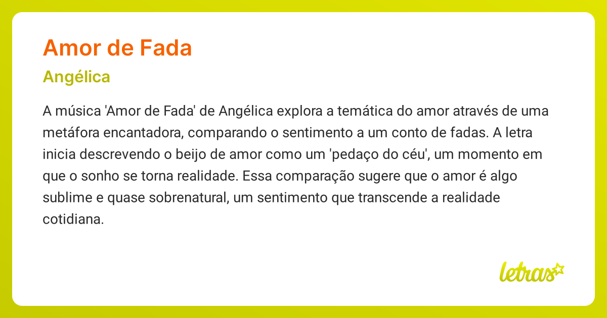 Significado da música AMOR DE FADA (Angélica) - LETRAS.MUS.BR