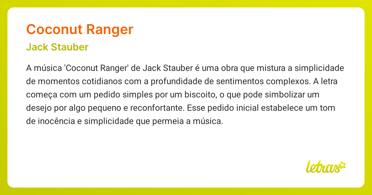 Significado da música COCONUT RANGER (Jack Stauber) - LETRAS.MUS.BR