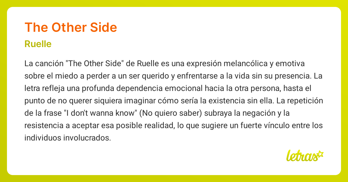 Significado de la canción THE OTHER SIDE (Ruelle) - LETRAS.COM