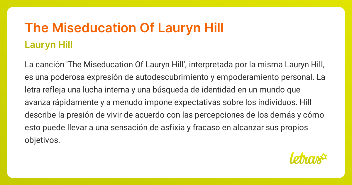 Significado de la canción The Miseducation Of Lauryn Hill (Lauryn Hill ...