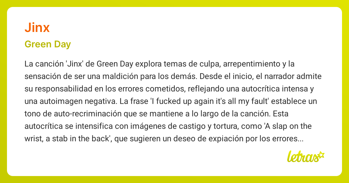 Significado de la canción JINX (Green Day) - LETRAS.COM