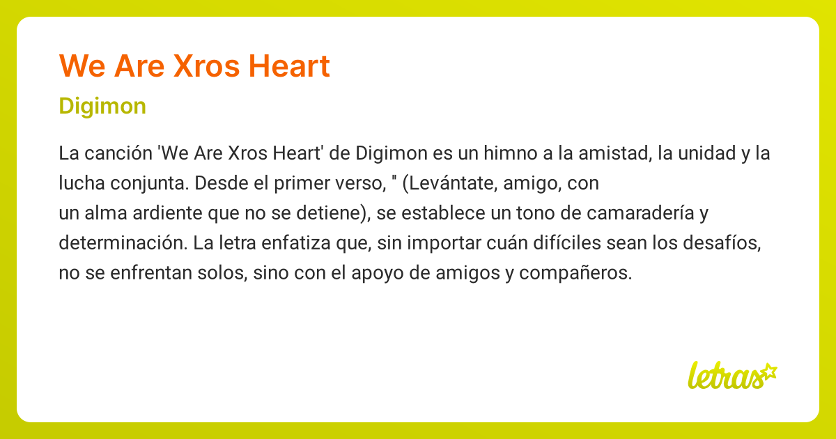 Significado de la canción WE ARE XROS HEART (Digimon) - LETRAS.COM