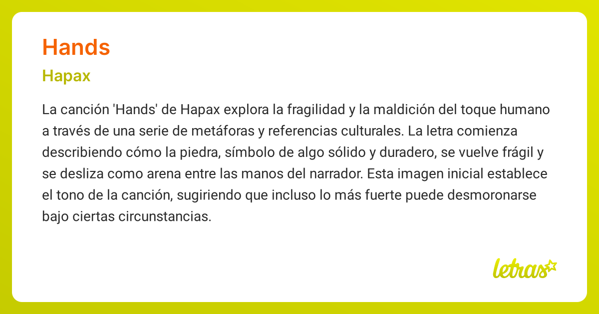 Significado de la canción HANDS (Hapax) - LETRAS.COM