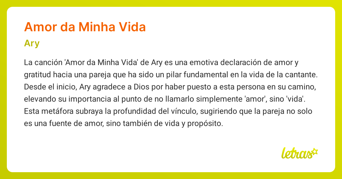 Significado de la canción AMOR DA MINHA VIDA (Ary) - LETRAS.COM