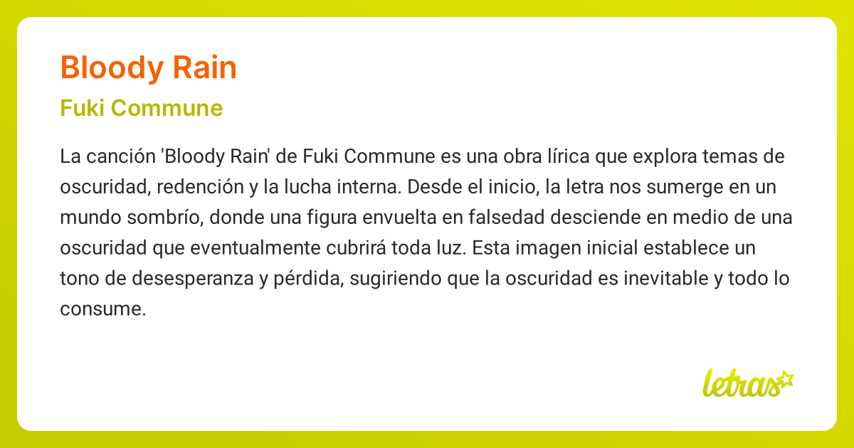 Significado de la canción BLOODY RAIN (Fuki Commune) - LETRAS.COM