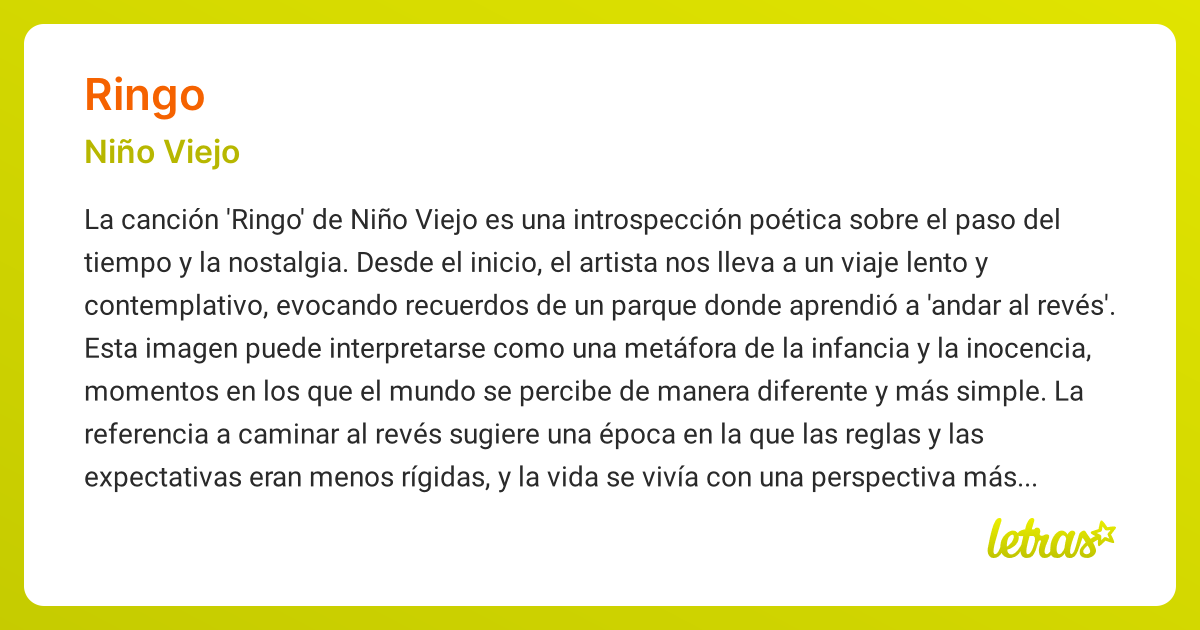Significado de la canción RINGO (Niño Viejo) - LETRAS.COM