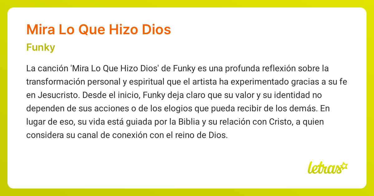 Significado de la canción MIRA LO QUE HIZO DIOS (Funky) - LETRAS.COM