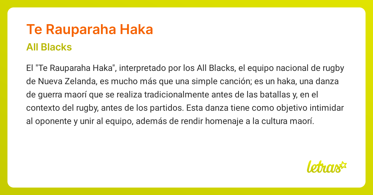 Significado de la canción TE RAUPARAHA HAKA (All Blacks) - LETRAS.COM