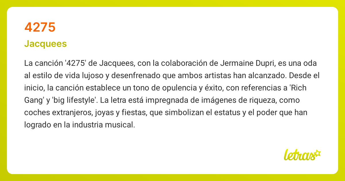 Significado de la canción 4275 (Jacquees) - LETRAS.COM