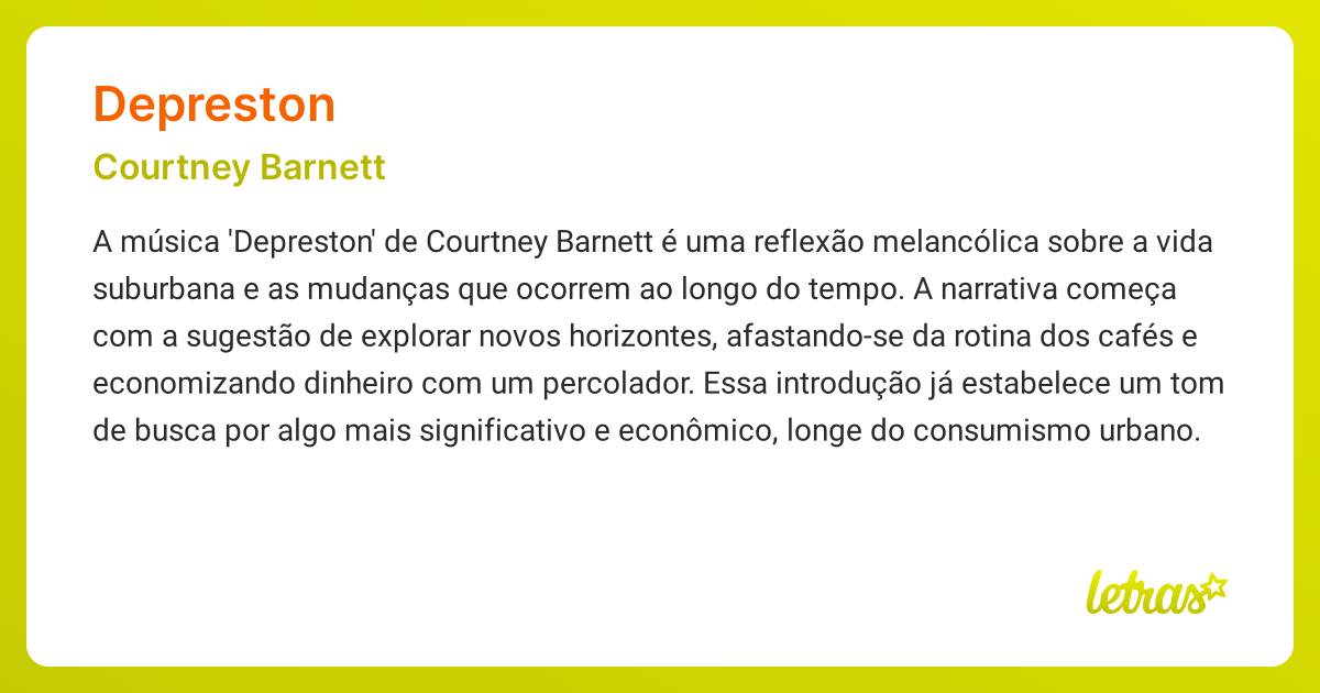 Significado da música DEPRESTON (Courtney Barnett) - LETRAS.MUS.BR