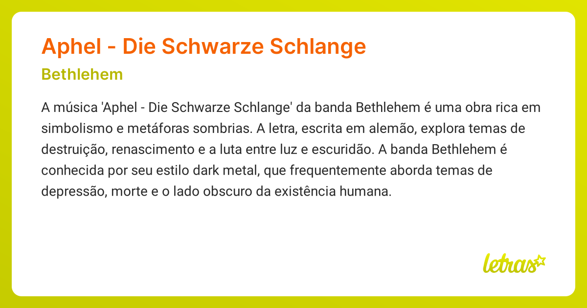 Significado da música APHEL - DIE SCHWARZE SCHLANGE (Bethlehem ...