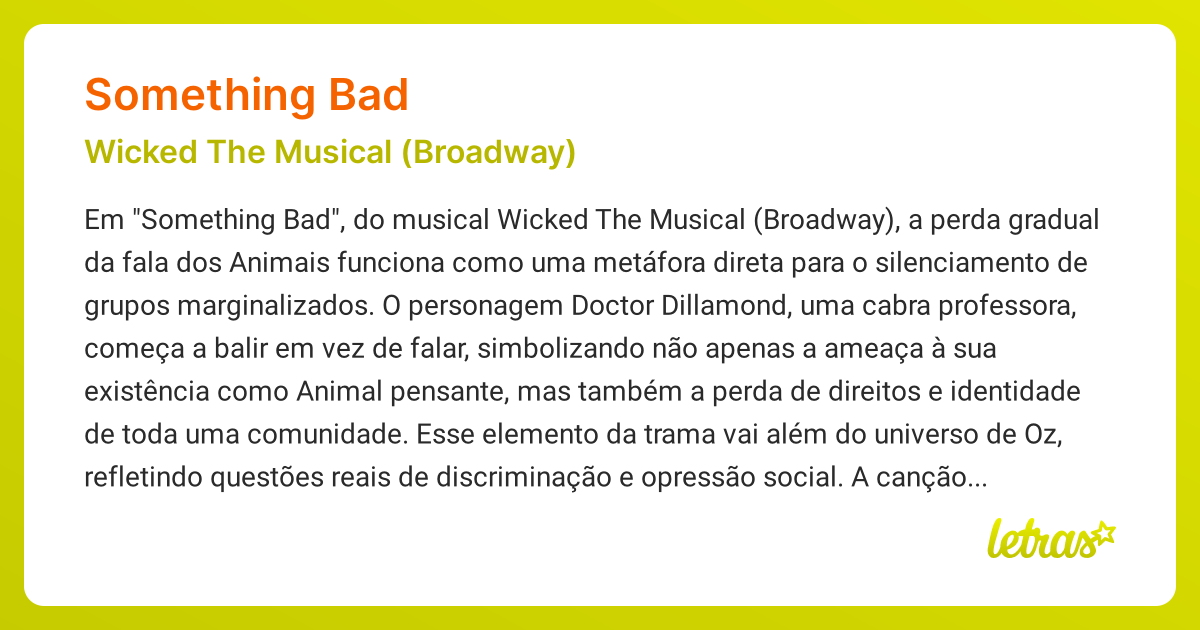 Significado da música SOMETHING BAD (Wicked The Musical (Broadway ...