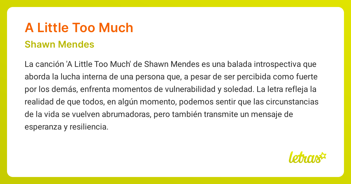 Significado de la canción A LITTLE TOO MUCH (Shawn Mendes) - LETRAS.COM