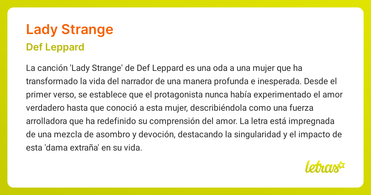 Significado de la canción LADY STRANGE (Def Leppard) - LETRAS.COM