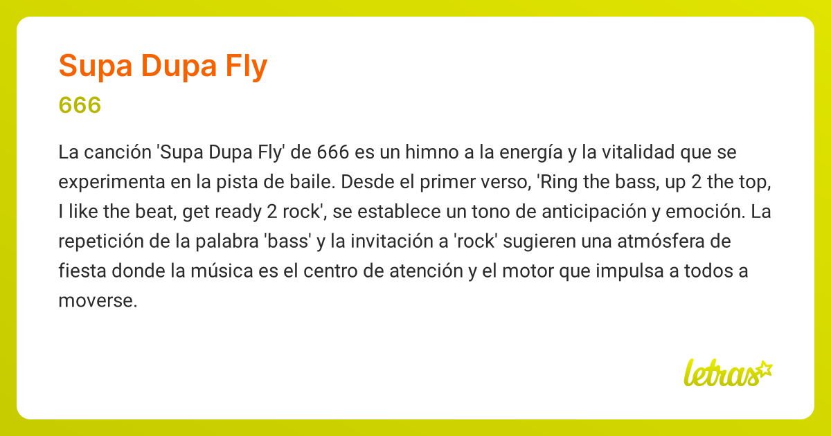Significado de la canción SUPA DUPA FLY (666) - LETRAS.COM
