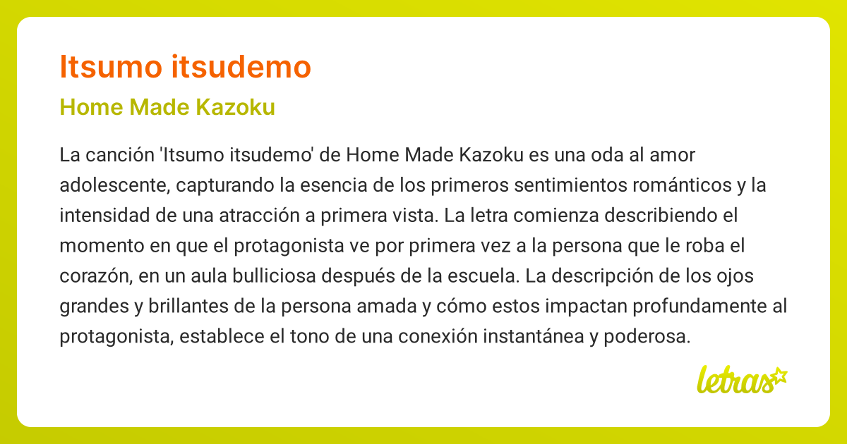 Significado de la canción ITSUMO ITSUDEMO (Home Made Kazoku) - LETRAS.COM