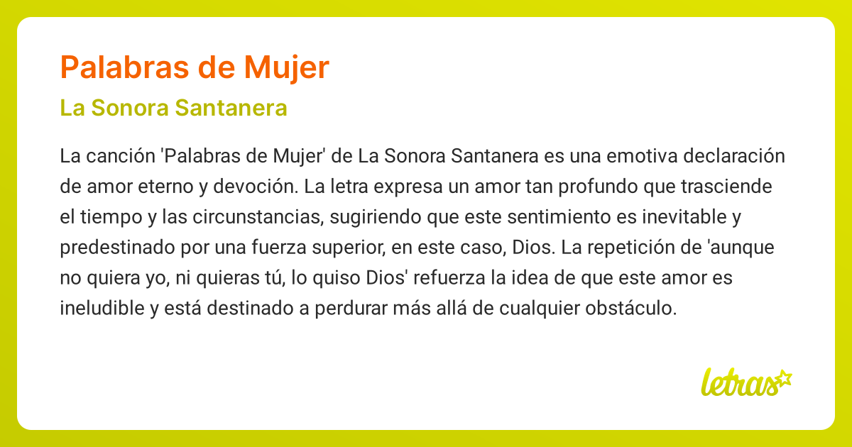 Significado de la canción PALABRAS DE MUJER (La Sonora Santanera ...