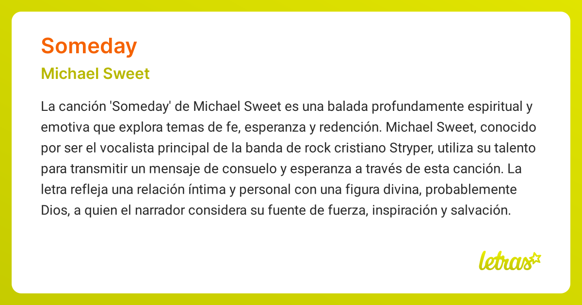 Significado de la canción SOMEDAY (Michael Sweet) - LETRAS.COM