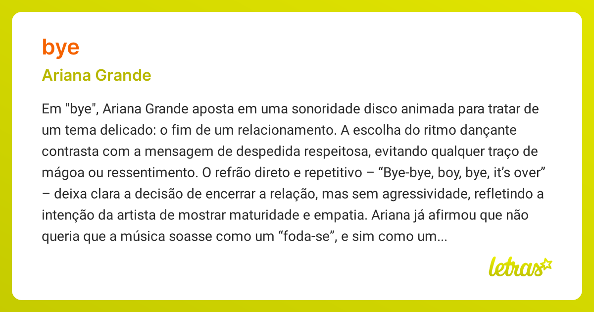 Significado da música BYE (Ariana Grande) - LETRAS.MUS.BR