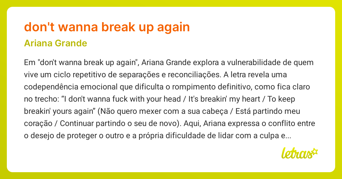 Significado da música DON'T WANNA BREAK UP AGAIN (Ariana Grande ...
