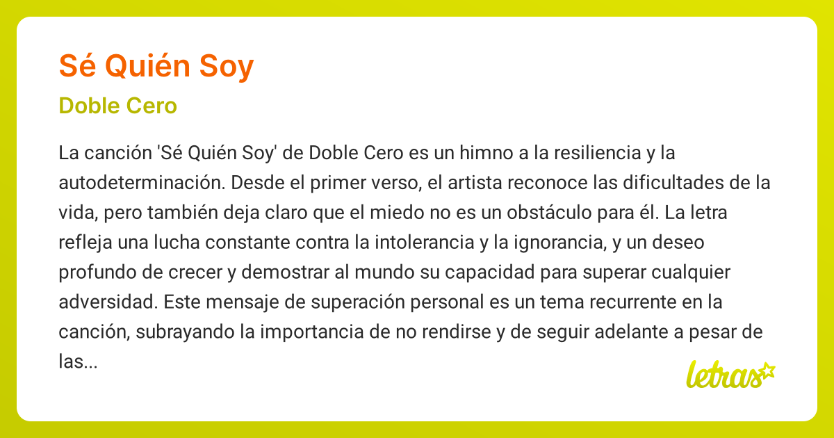 Significado de la canción SÉ QUIÉN SOY (Doble Cero) - LETRAS.COM