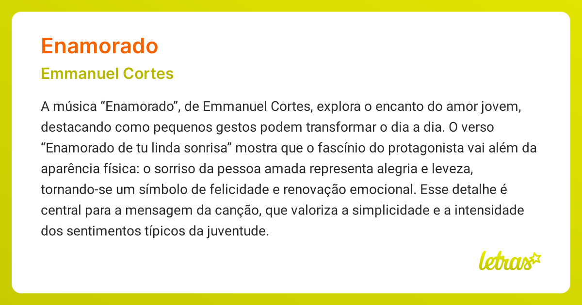 Significado da música ENAMORADO (Emmanuel Cortes) - LETRAS.MUS.BR