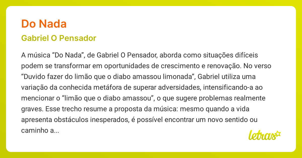 Significado da música DO NADA (Gabriel O Pensador) - LETRAS.MUS.BR