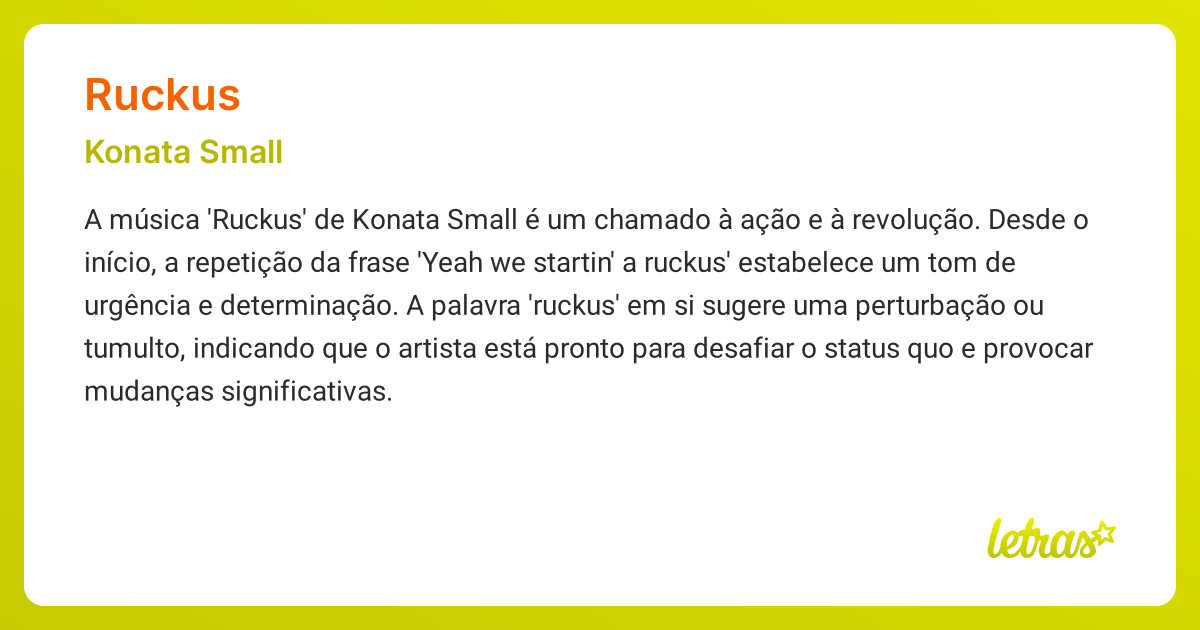 Significado da música RUCKUS (Konata Small) - LETRAS.MUS.BR