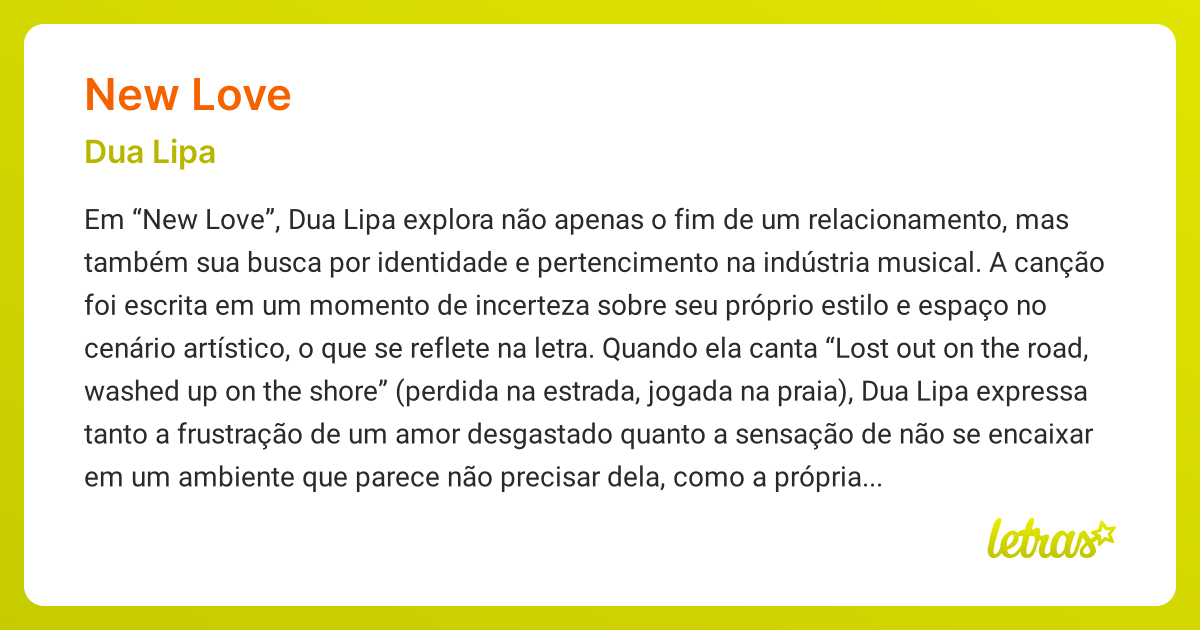 Significado da música NEW LOVE (Dua Lipa) - LETRAS.MUS.BR
