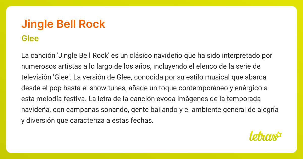Significado de la canción JINGLE BELL ROCK (Glee) - LETRAS.COM