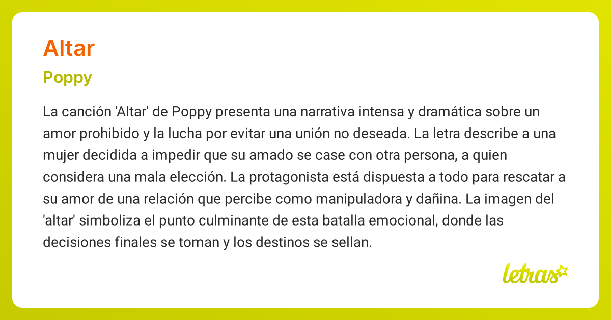 Significado de la canción ALTAR (Poppy) - LETRAS.COM