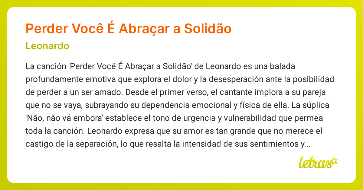 Significado de la canción Perder Você É Abraçar a Solidão (Leonardo ...
