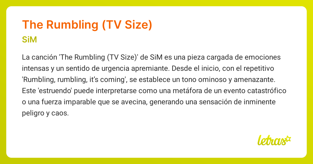 Significado de la canción THE RUMBLING (TV SIZE) (SiM) - LETRAS.COM