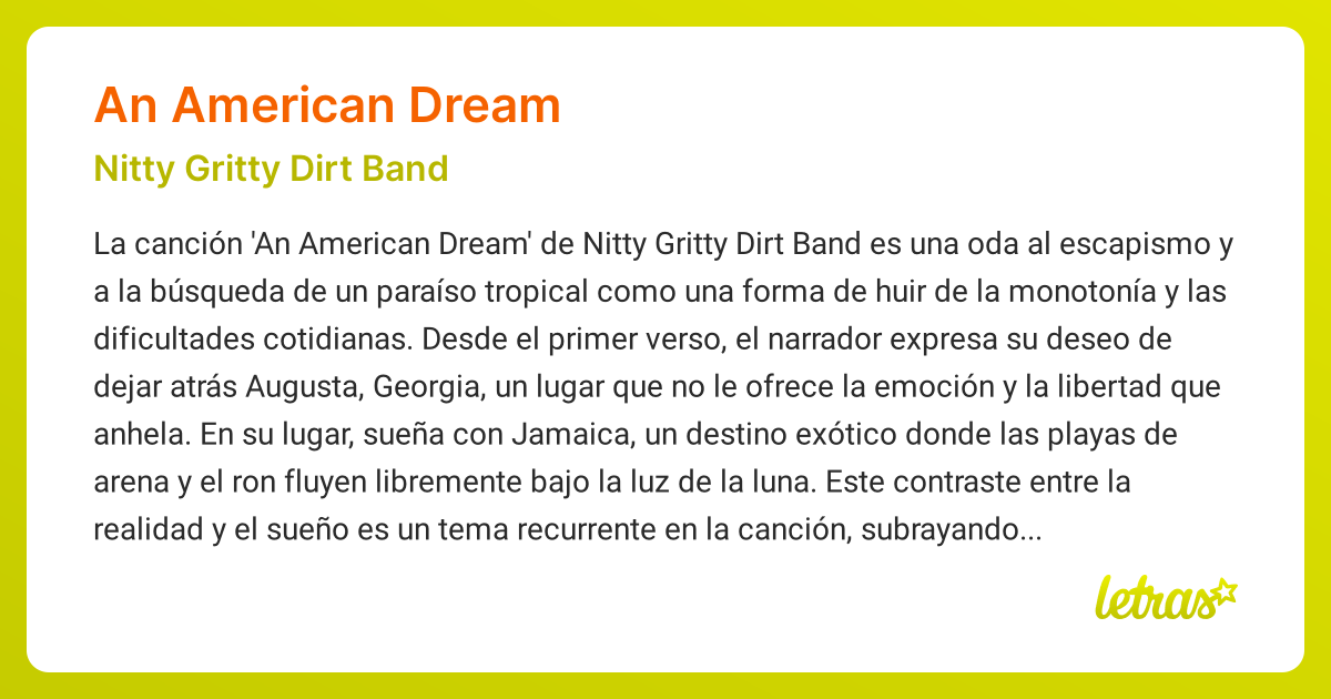 Significado de la canción AN AMERICAN DREAM (Nitty Gritty Dirt Band ...