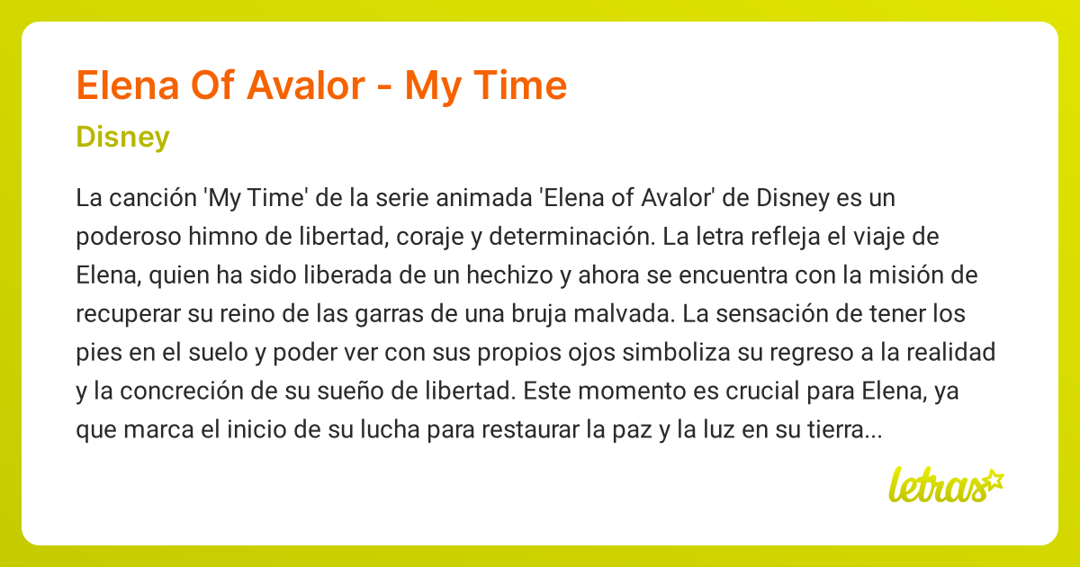 Significado de la canción ELENA OF AVALOR - MY TIME (Disney) - LETRAS.COM