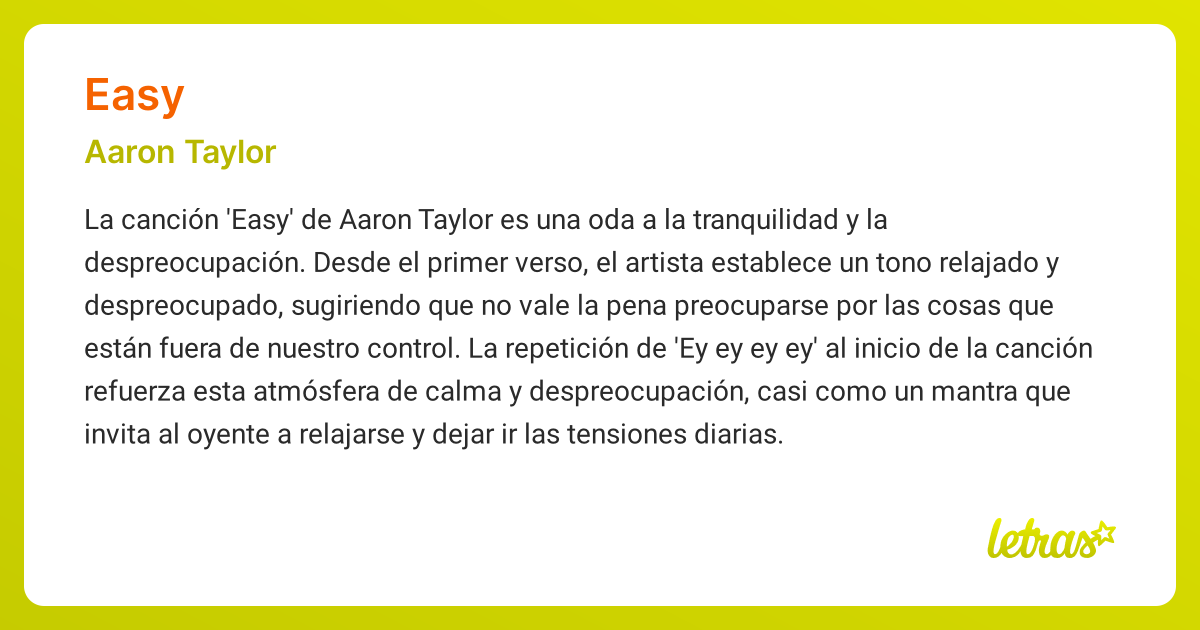 Significado de la canción EASY (Aaron Taylor) - LETRAS.COM