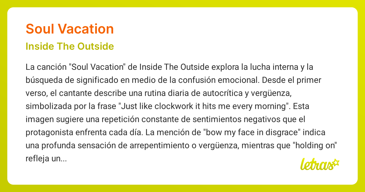 Significado de la canción SOUL VACATION (Inside The Outside) - LETRAS.COM