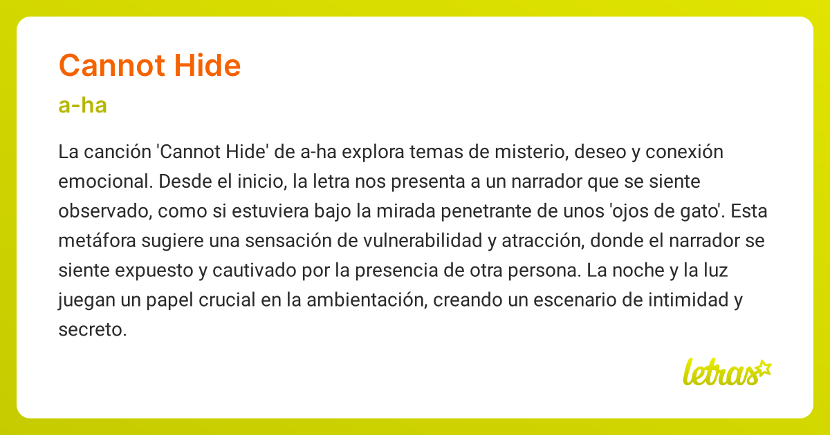 Significado de la canción CANNOT HIDE (a-ha) - LETRAS.COM