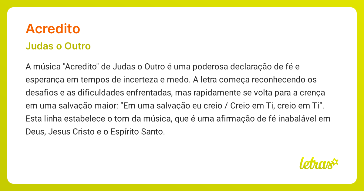 Significado da música ACREDITO (Judas o Outro) - LETRAS.MUS.BR