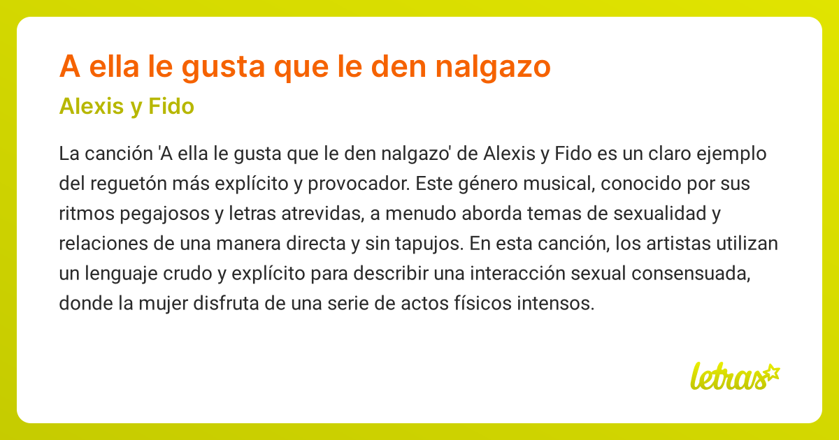 Significado de la canción A ella le gusta que le den nalgazo (Alexis y ...