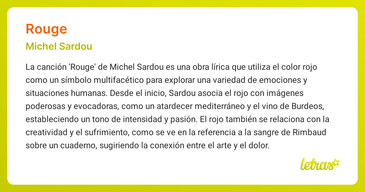 Significado de la canción ROUGE (Michel Sardou) - LETRAS.COM