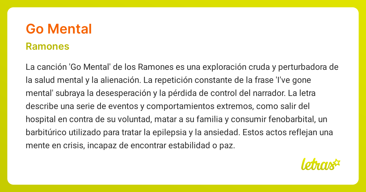 Significado de la canción GO MENTAL (Ramones) - LETRAS.COM