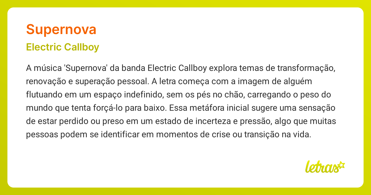 Significado da música SUPERNOVA (Electric Callboy) - LETRAS.MUS.BR