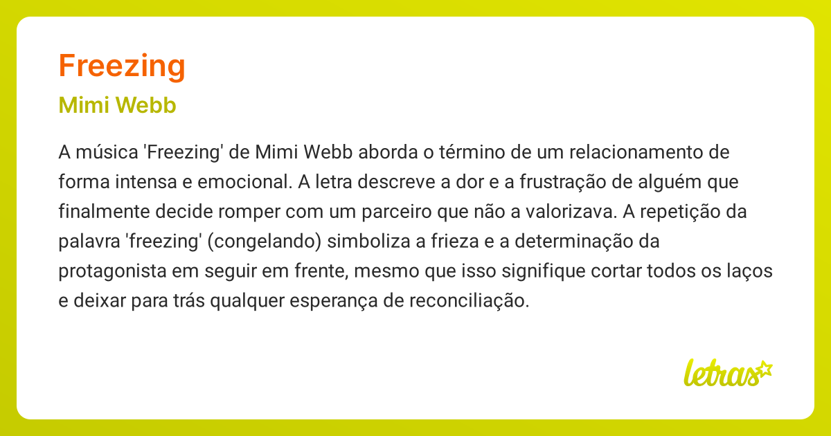 Significado da música FREEZING (Mimi Webb) - LETRAS.MUS.BR